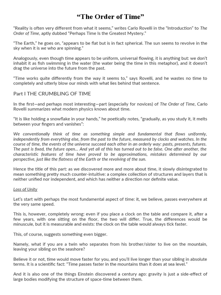 Carlo Rovelli - The Order of Time - Summary | PDF | Time | Entropy