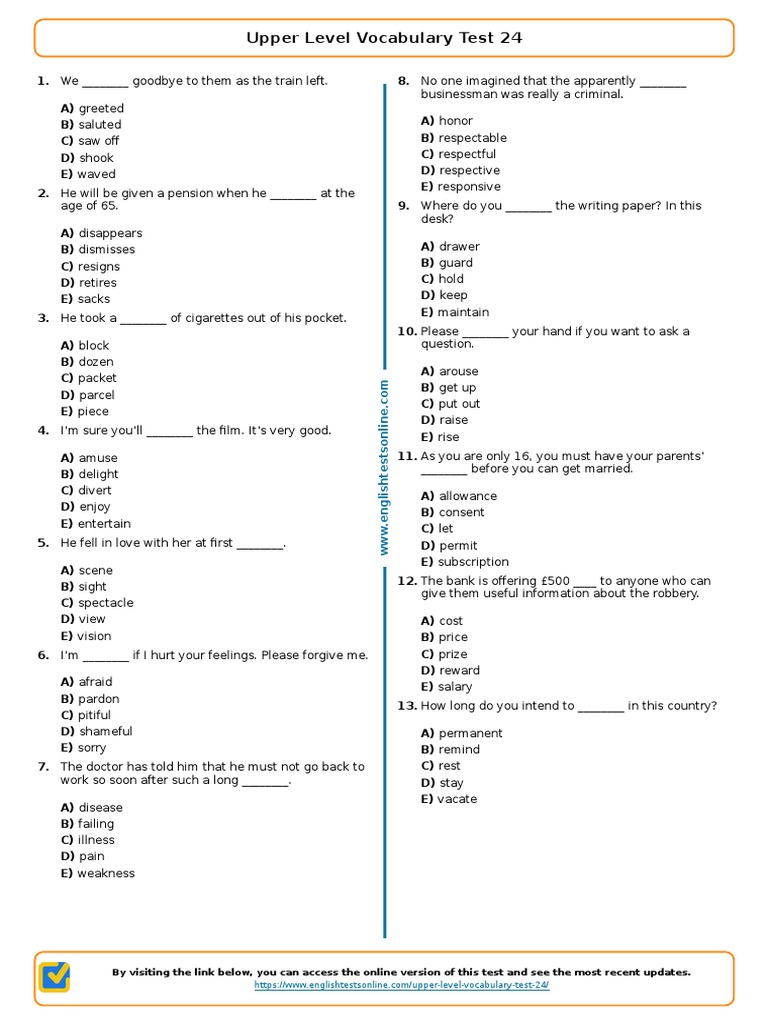310 - Upper Level Vocabulary Test 24 | PDF