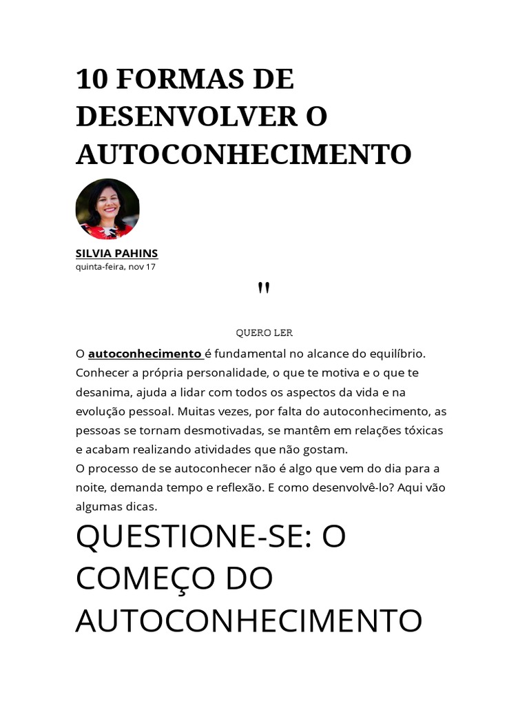 10 Formas de Desenvolver o Autoconhecimento | PDF | Carreira e Crescimento | Autoajuda