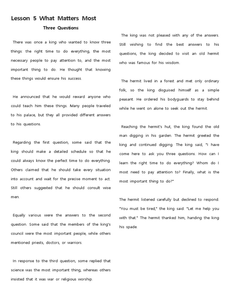 Lesson 5 What Matters Most | PDF