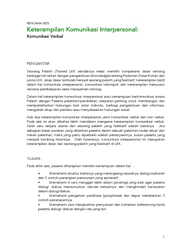 05.sesi Keterampilan Komunikasi Interpersonal - Verbal | PDF