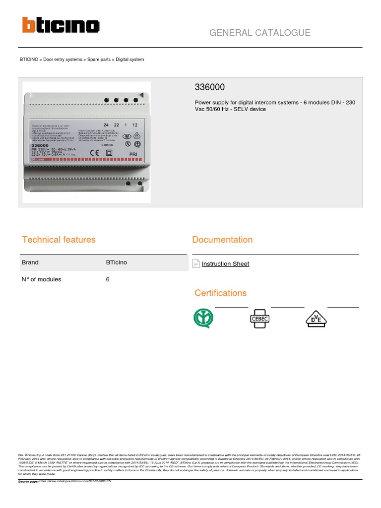 BTicino BTI-336000 | Download Free PDF | Electronics | Electrical ...