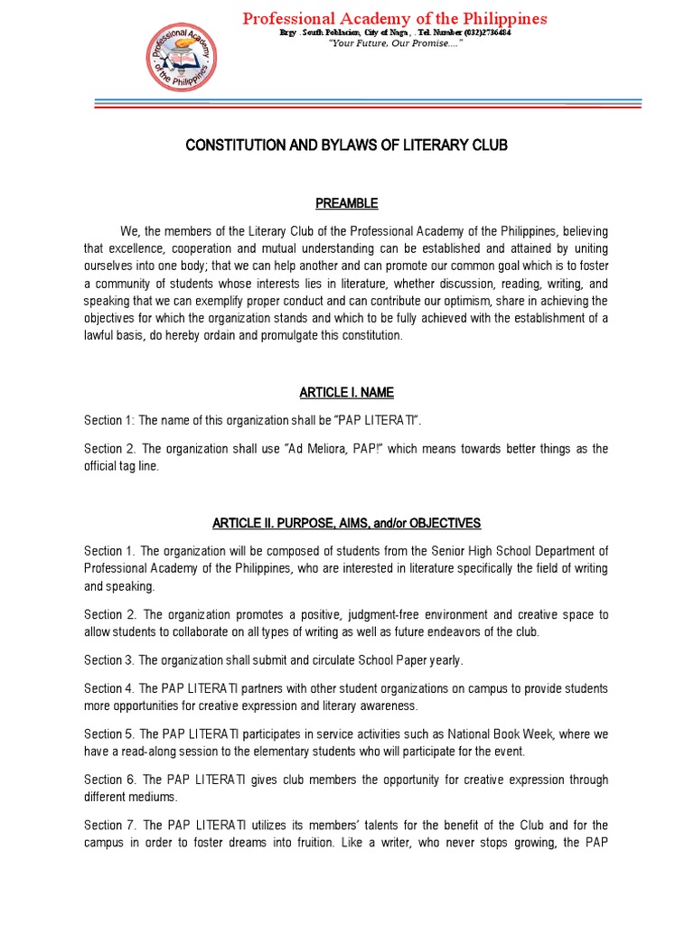 Constitution and Bylaws of Literary Club | PDF