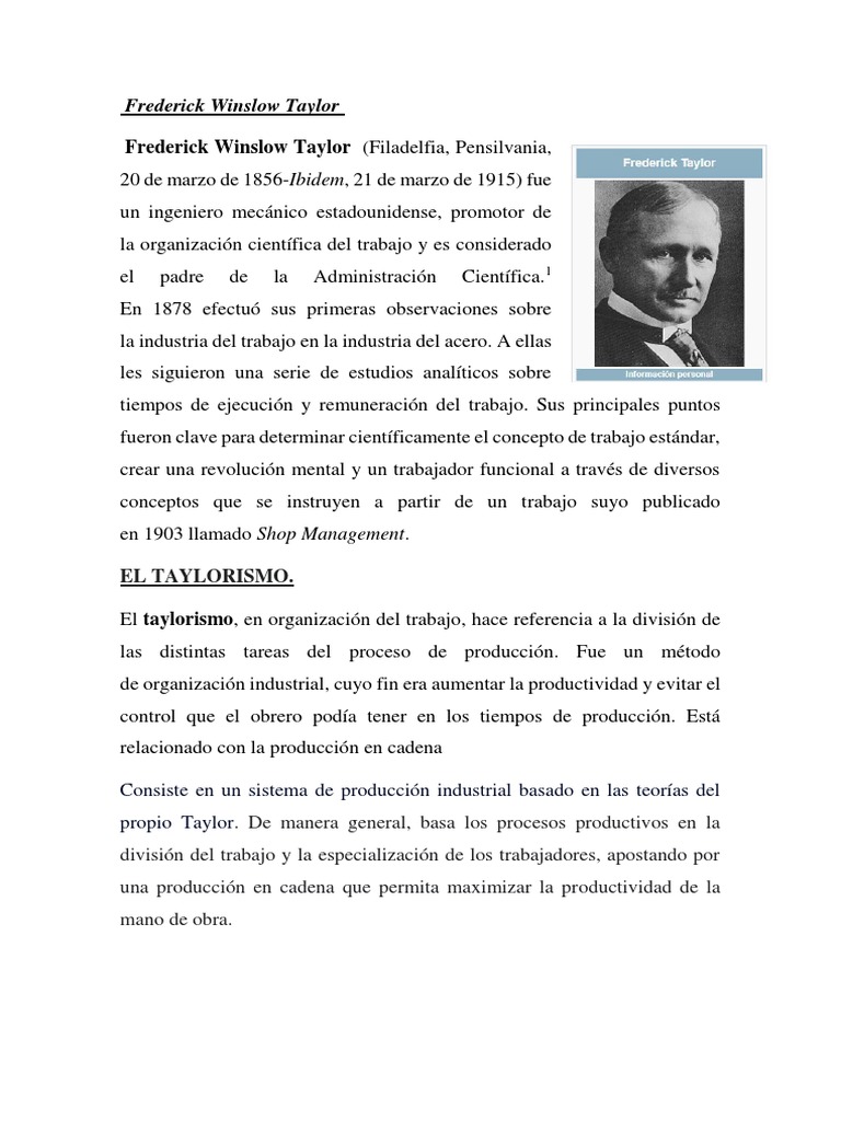Frederick Winslow Taylor | PDF