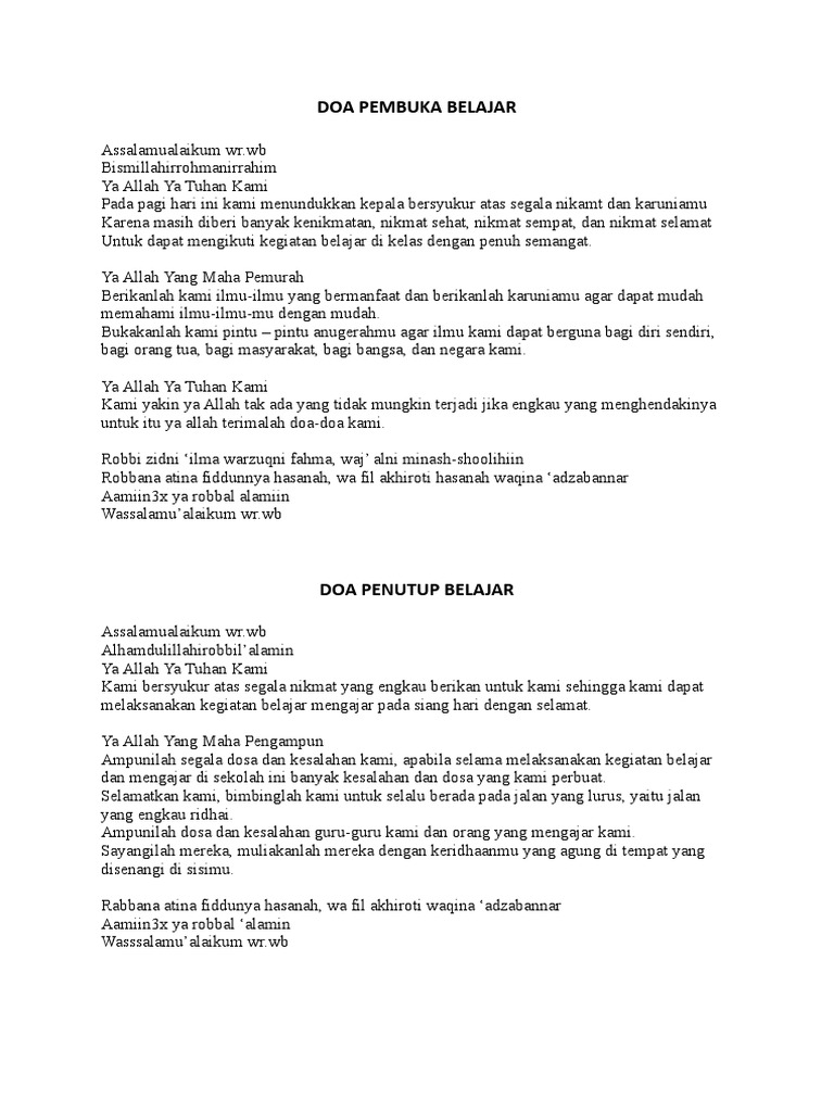Doa Pembuka & Penutup Belajar | PDF | Agama & Spiritualitas