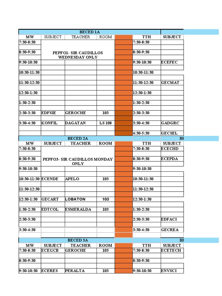 BECED Class Schedule 1st Sem 2023 2024 1 | PDF