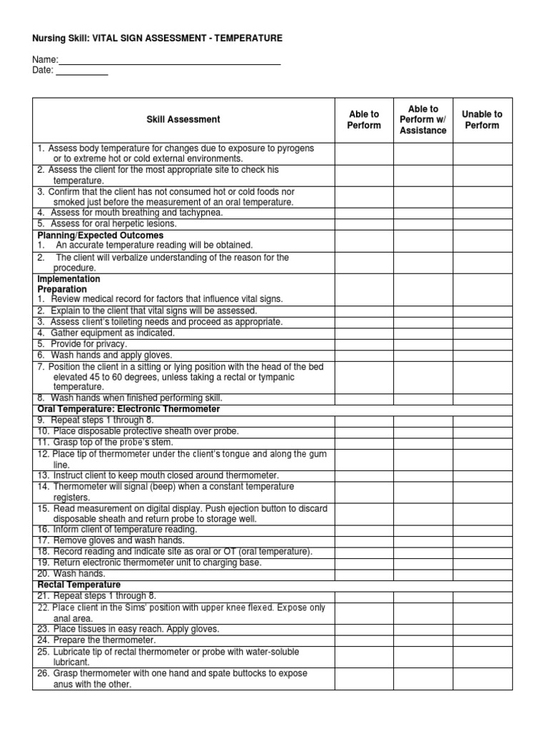 Vital Signs Checklist | PDF | Blood Pressure | Pulse