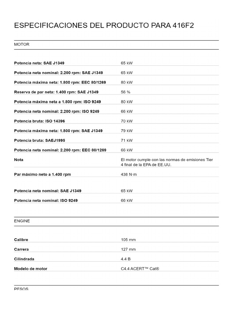 Cat 416f2 Ficha Tecnica | PDF