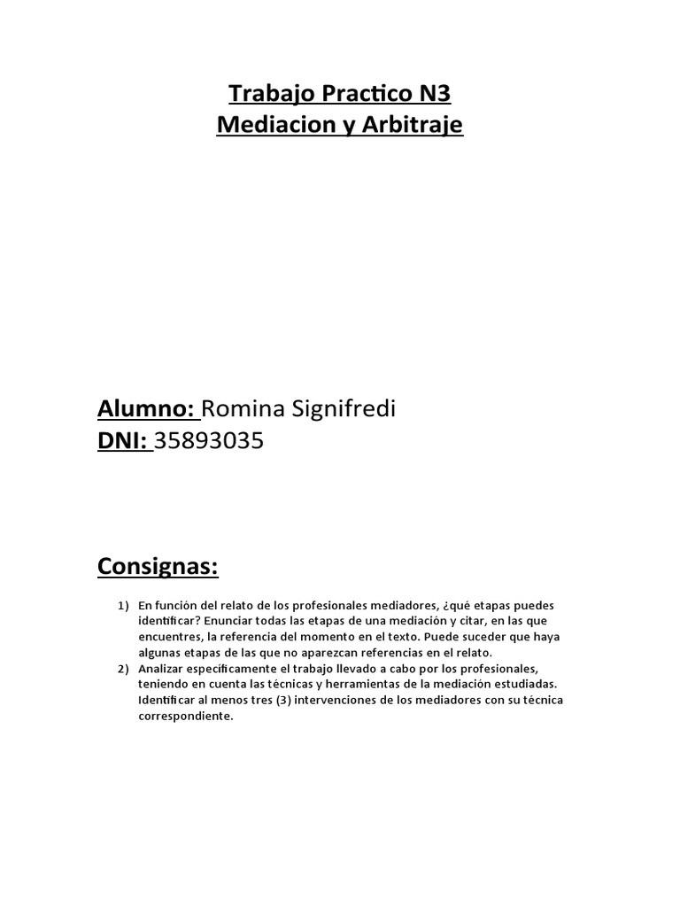 Trabajo Practico N3 Mediacion y Arbitraje | PDF | Mediación