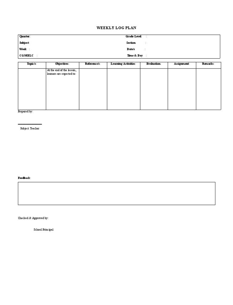 Weekly Log Plan Template | PDF