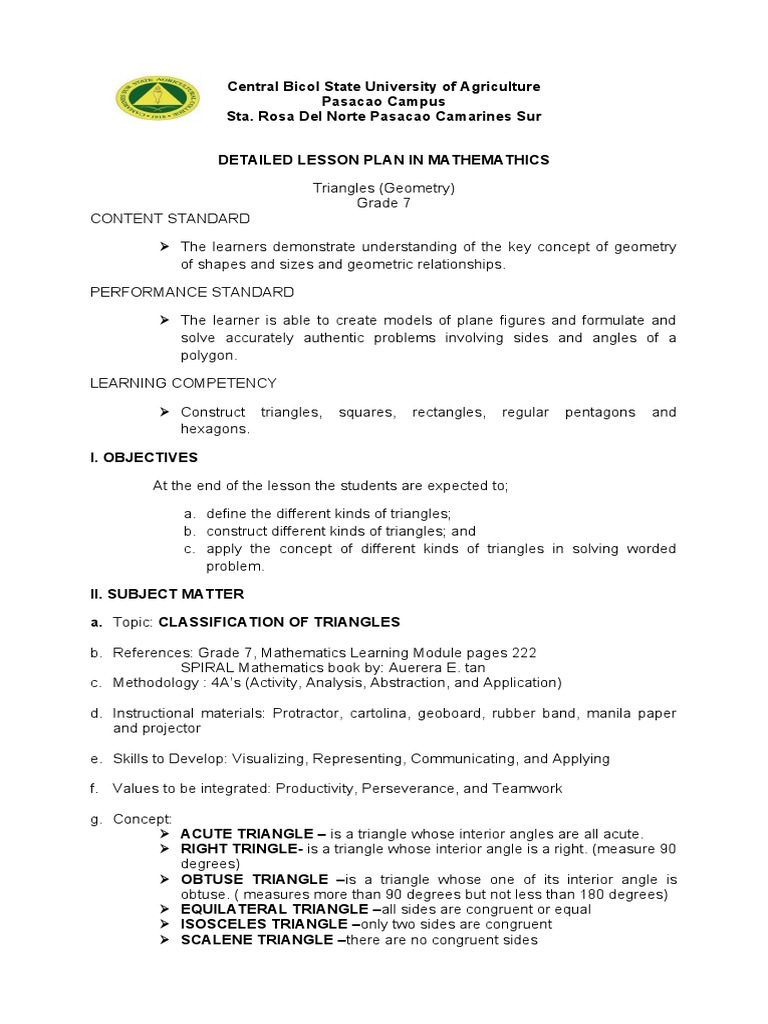 Classification of Triangles Grade 7 | PDF | Triangle | Shape