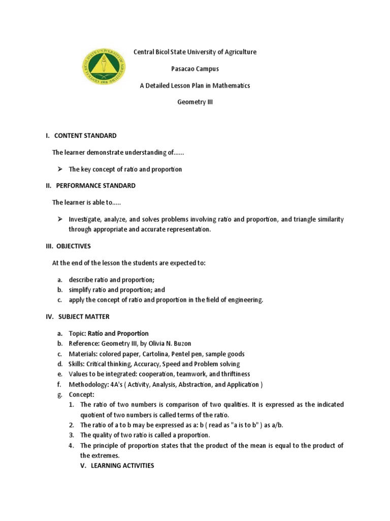 Geometry Lesson Plan: Ratio & Proportion | PDF | Ratio | Science