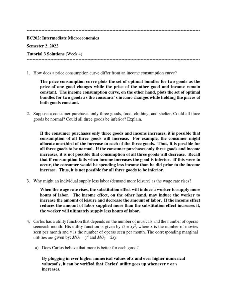 Tutorial 3-Solution | PDF | Labour Economics | Goods
