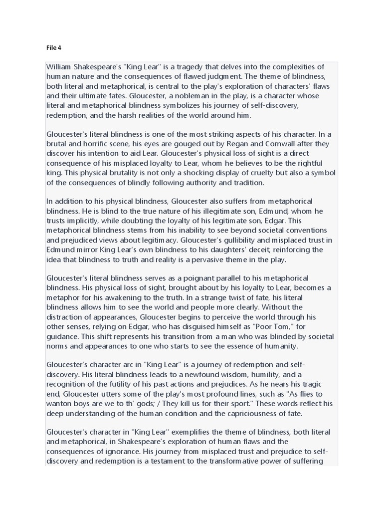 Gloucester's Blindness in King Lear | PDF | King Lear