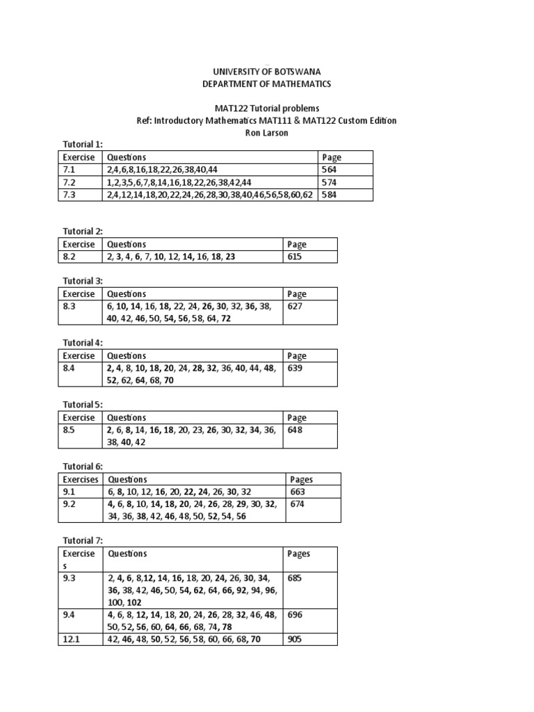 MAT122 Tutorial Problems | PDF MAT122 Tutorial Problems | PDF