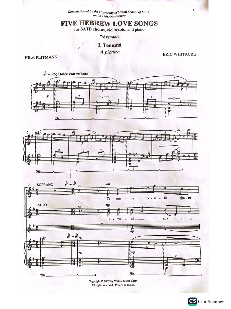 Eric Whitacre, Five Hebrew Songs | PDF