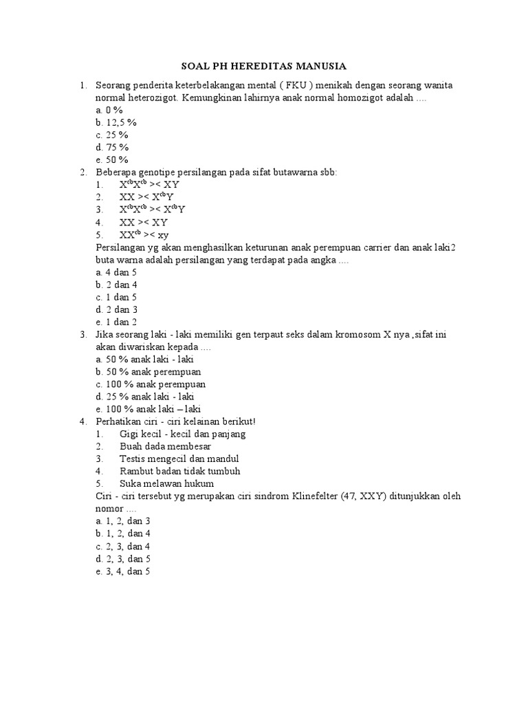 Soal PH Hereditas Manusia | PDF | Sains & Matematika