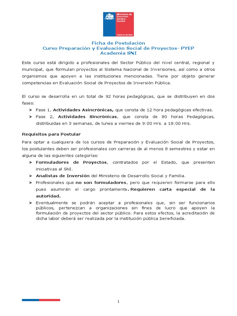 Ficha Nacional de Postulacion Pyep | PDF