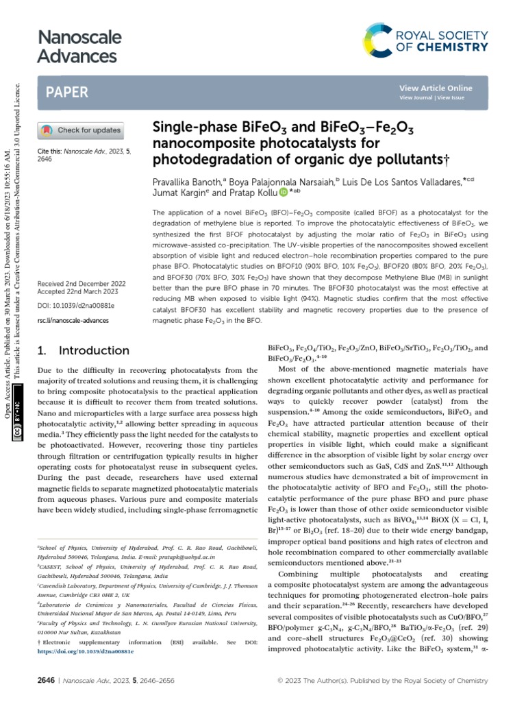 Single-Phase BiFeO3 and BiFeO3-Fe2O3 | PDF | Band Gap | Absorption Spectroscopy
