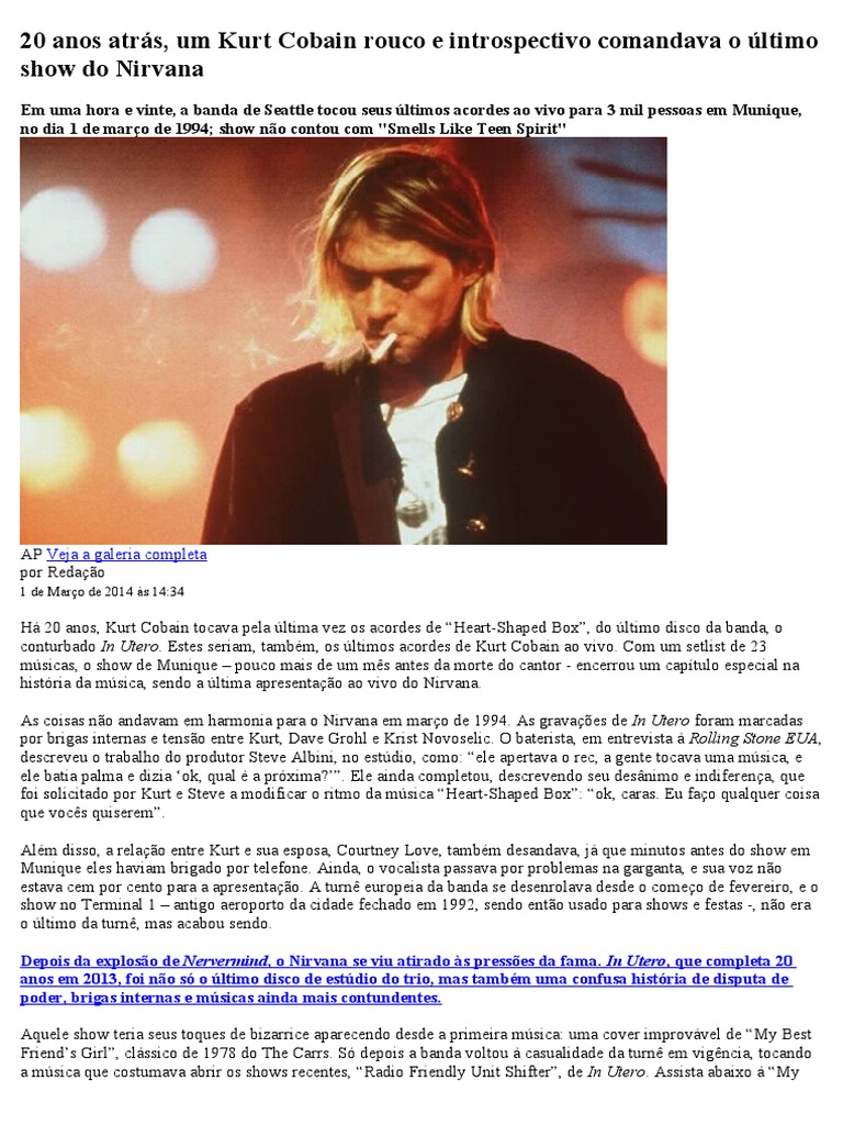 20 Anos Atrás Kort | PDF | Nirvana (banda) | Kurt Cobain