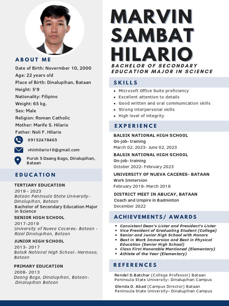 Hilario Marvin Resume. | PDF | Youth | Educational Stages