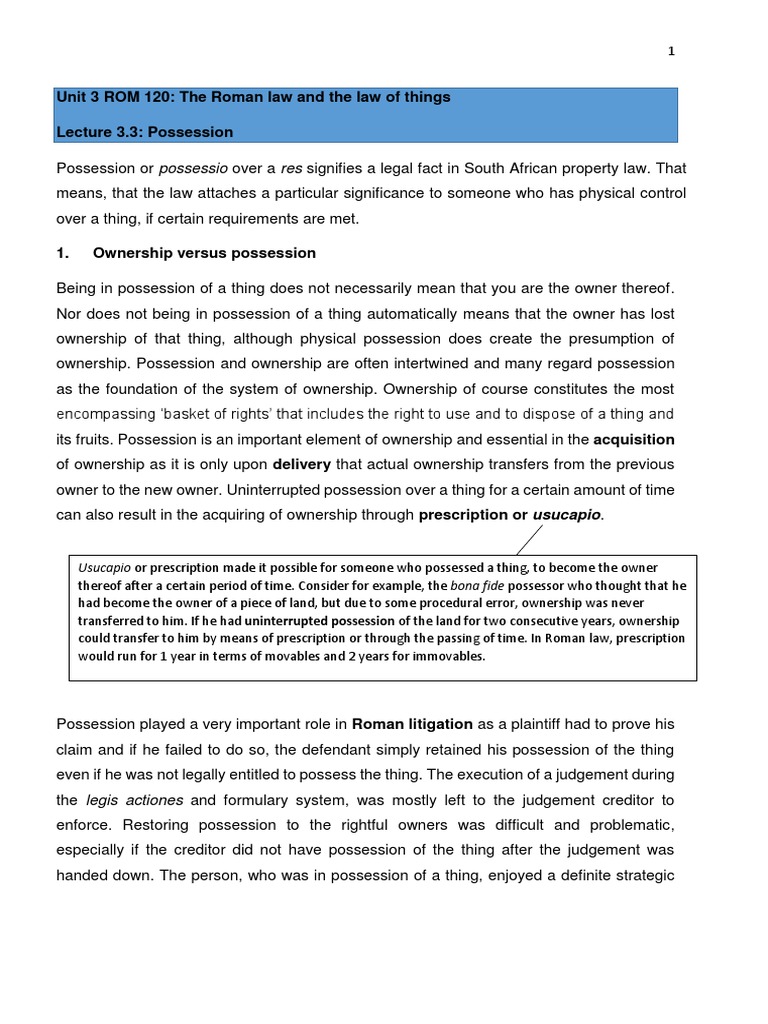 3.3 Lecture Notes Possession | PDF | Possession (Law) | Civil Law ...