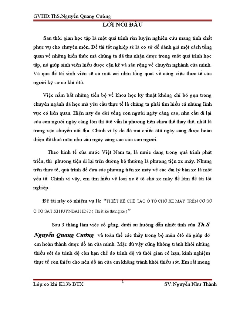 ) Thiet Ke Che Tao o To Cho Xe May Tren Co So o To Sat Xi Huyndai Hd72 ...