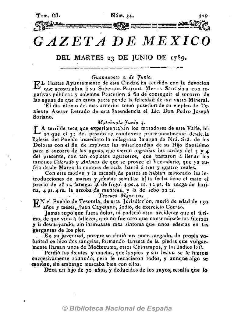 Gazeta de Mexico 1784 23 6 1789 | PDF