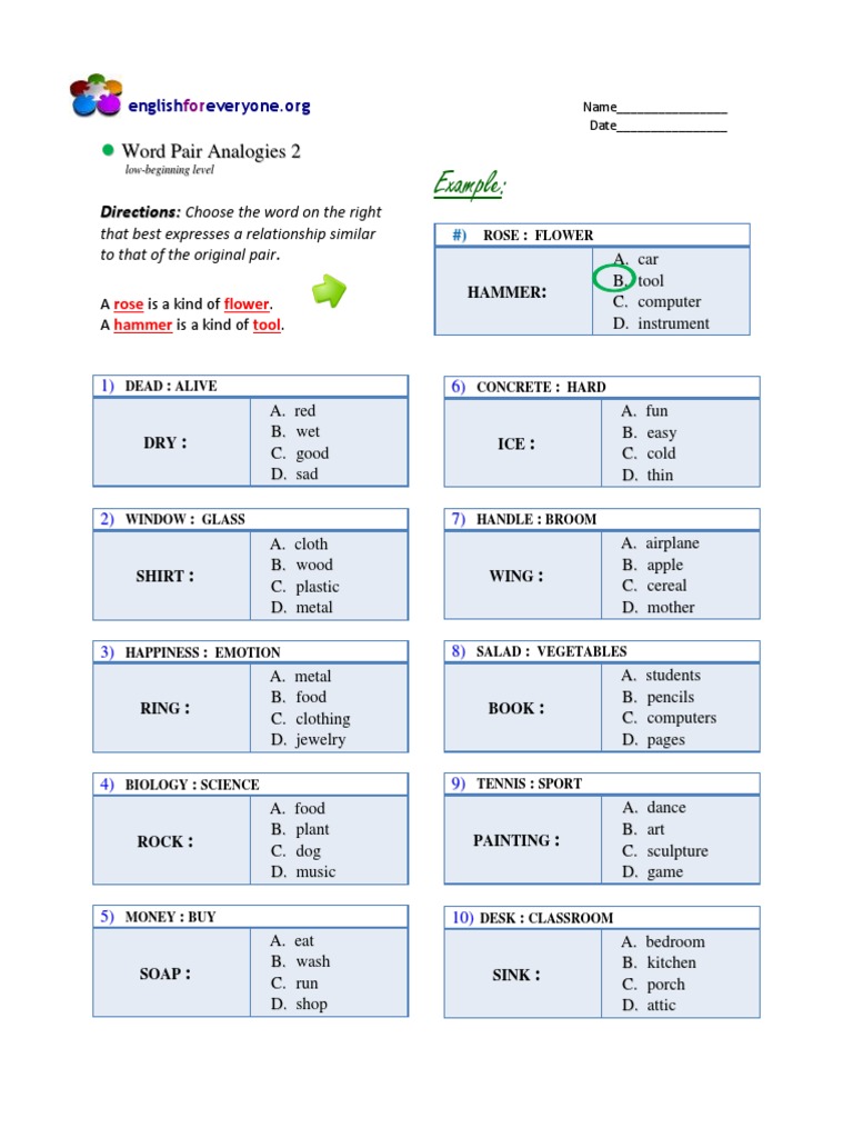 Low Beginning Analogies 2 | PDF