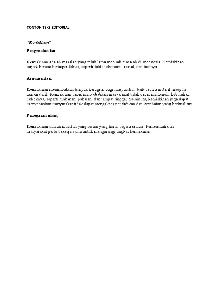 Teks Editorial tentang Kemiskinan | PDF