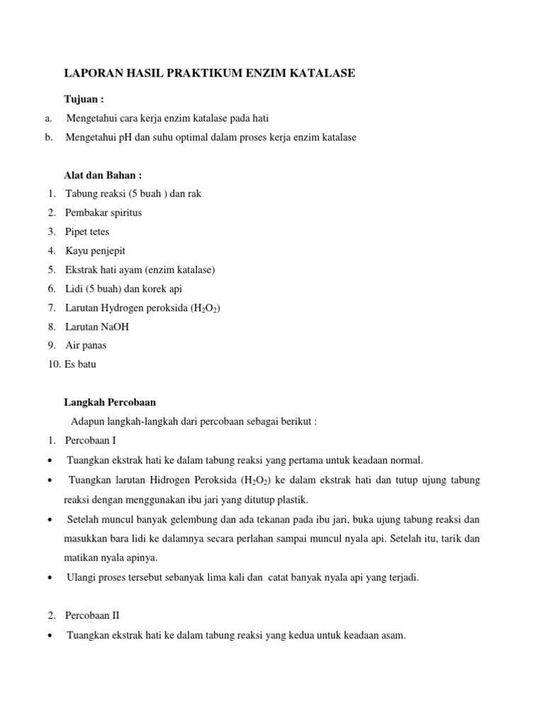 Laporan Hasil Praktikum Enzim Katalase | PDF