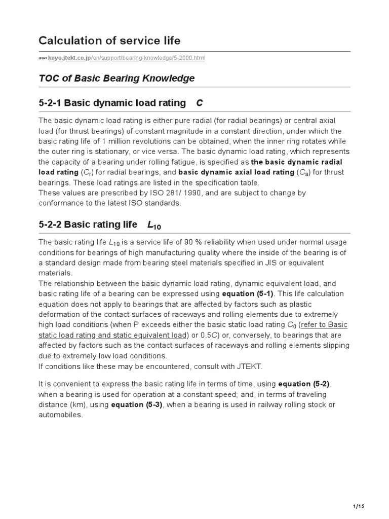 Koyo - Jtekt.co - Jp-Calculation of Service Life | PDF | Bearing ...