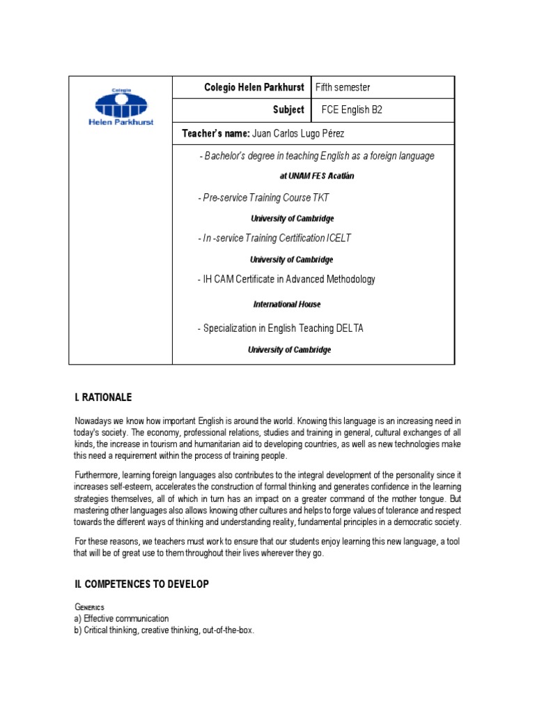 PROGRAM FORMAT - Fifth Semester - JUAN - LUGO | PDF | English Language ...