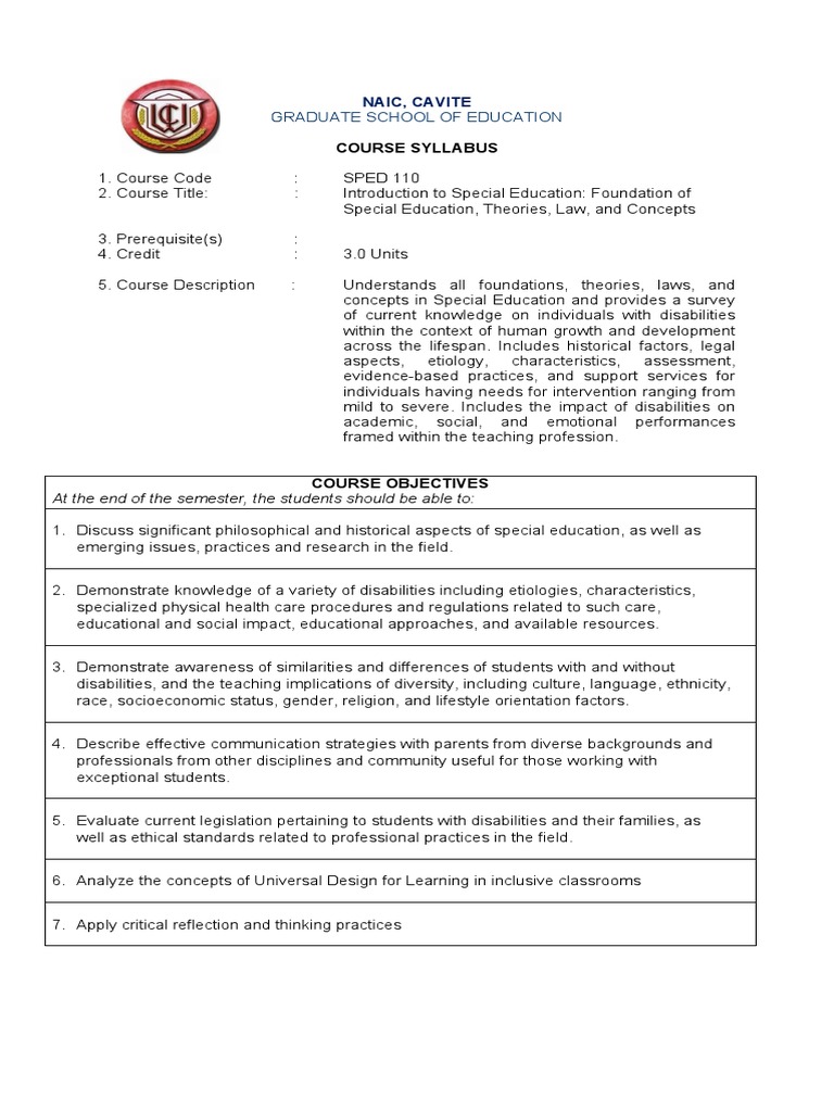 Introduction to Special Education Syllabus | PDF | Intellectual ...