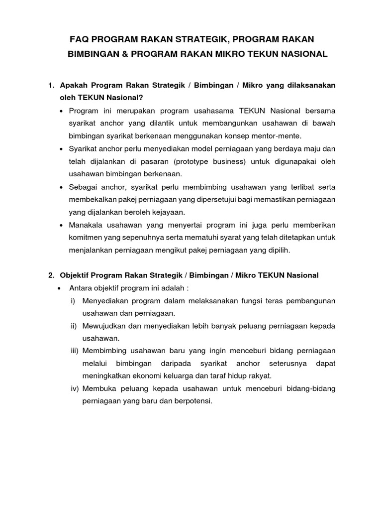 FAQ Program Rakan Strategik TEKUN Nasional | PDF