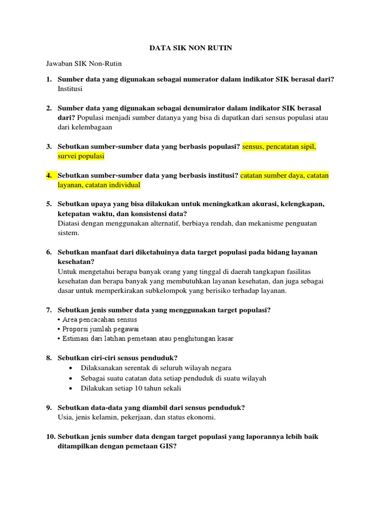 Sumber Data untuk Indikator SIK Non-Rutin | PDF