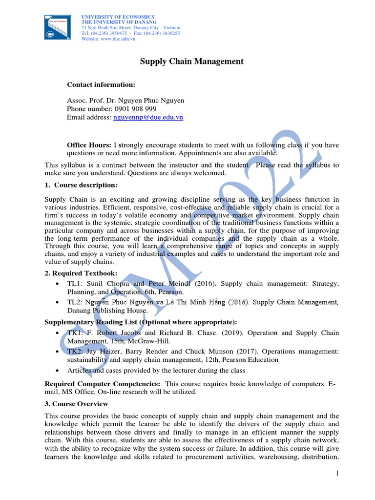 Course Syllabus - SCM 2022 | PDF | Supply Chain | Logistics