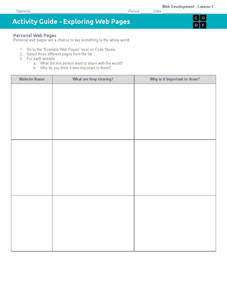 U2L01 - Activity Guide - Exploring Web Pages | PDF