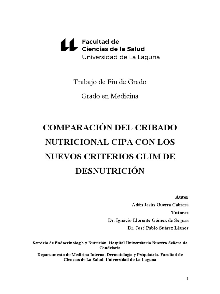 Comparacion Del Cribado Nutricional CIPA Con Los Nuevos Criterios GLIM ...