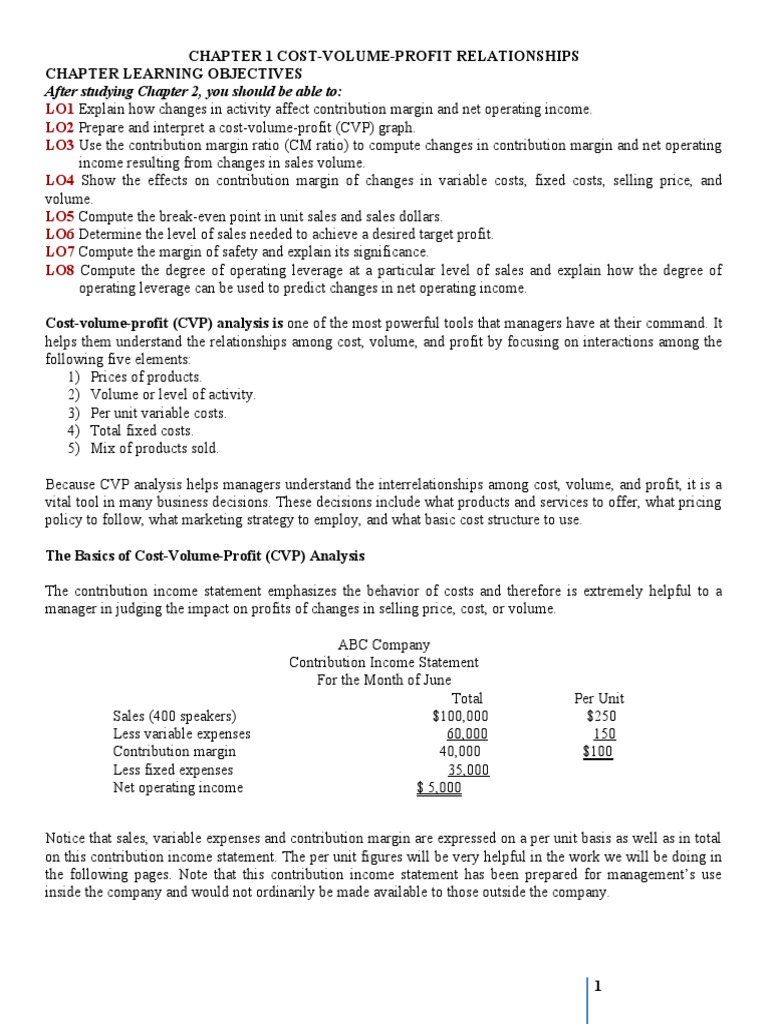 Chapter 1 Cost-Volume-profit Relationships | PDF | Business | Business ...