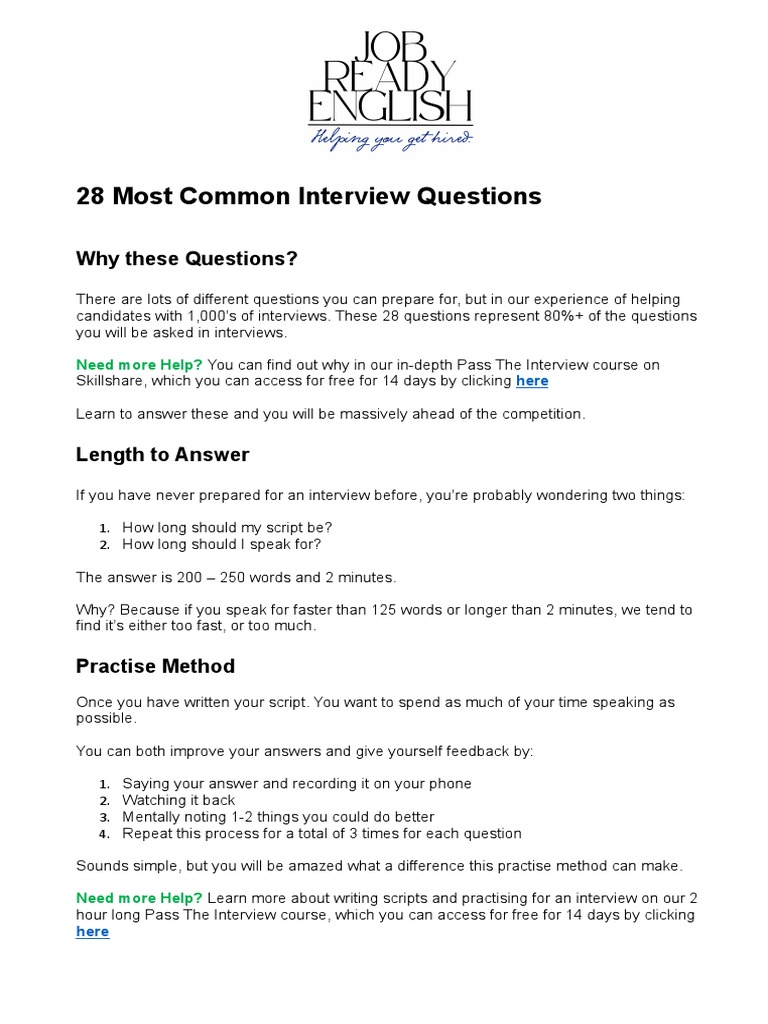 2023 28 Most Common Interview Questions | PDF | Human Communication | Cognition