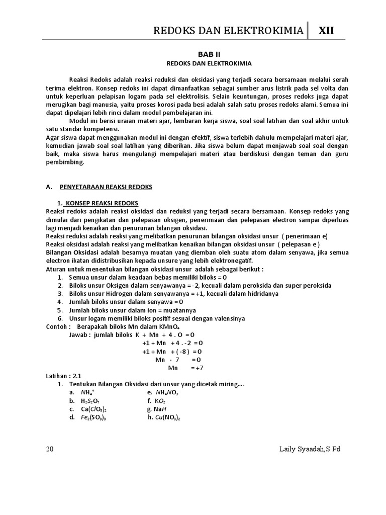 BHN Ajar Redoks Oke | PDF | Metode & Bahan Ajar | Sains & Matematika