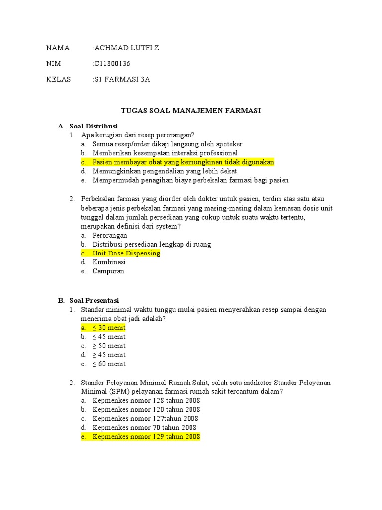 Soal Manajemen Farmasi 3A | PDF