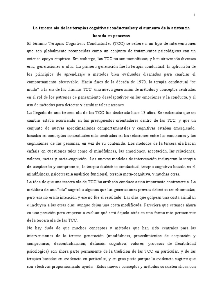 Tercera Ola | PDF | Terapia de conducta cognitiva | Psicoterapia