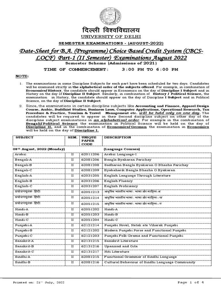 BA (Prog.) 2022 SEM. II 22 07 2022 | PDF | Science | Sanskrit