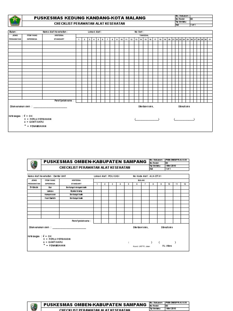 Checklist Perawatan Alat Kesehatan | PDF