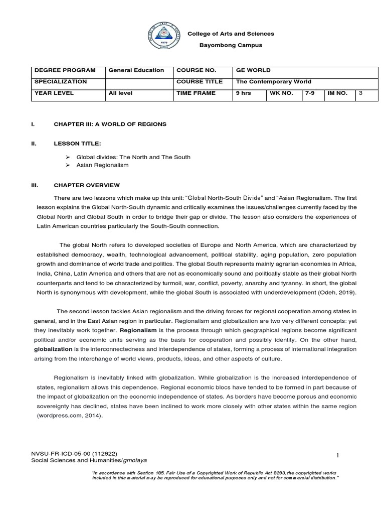 Lesson 6 - A World of Regions - Sem 2 2022 - 23 | PDF | Regional ...