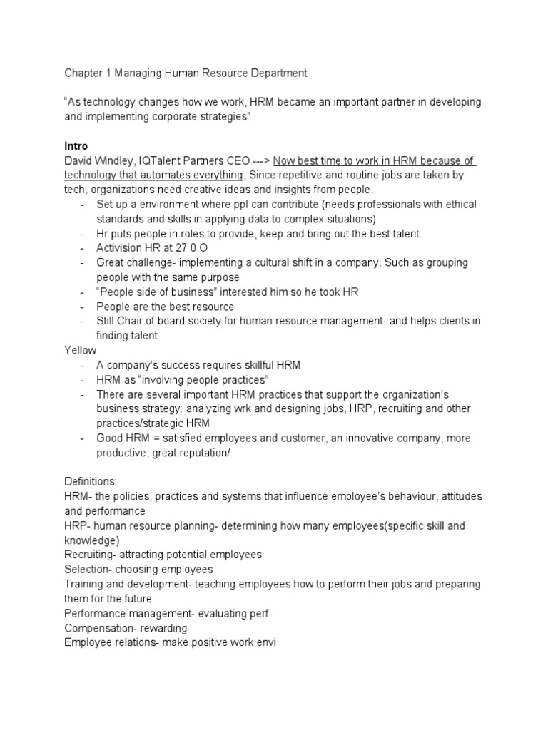 Intro To Human Resource Notes 1 | PDF