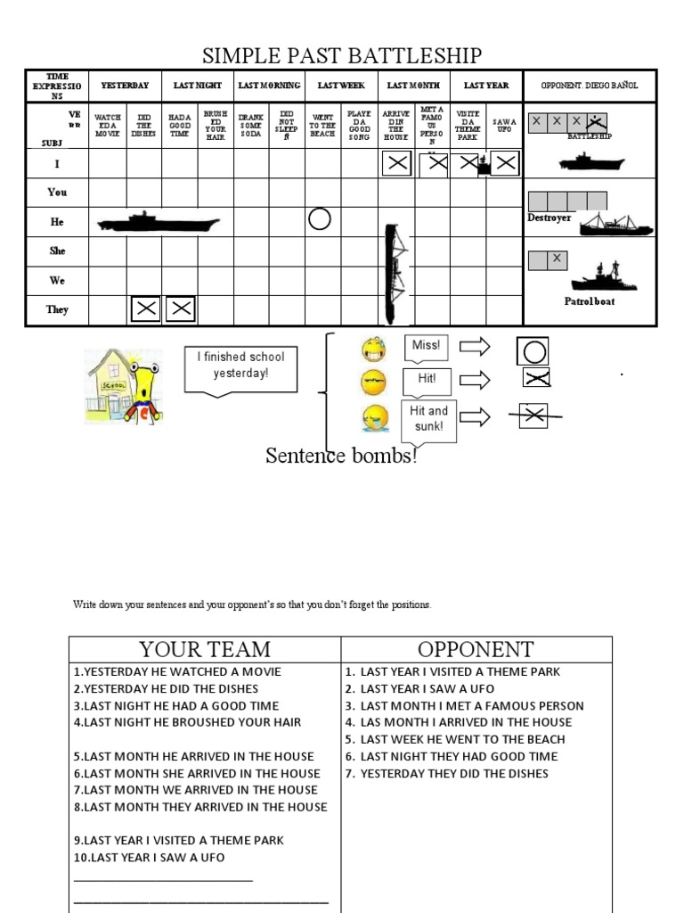 Past Simple Battleship Game Guide | PDF | Ships | Warships