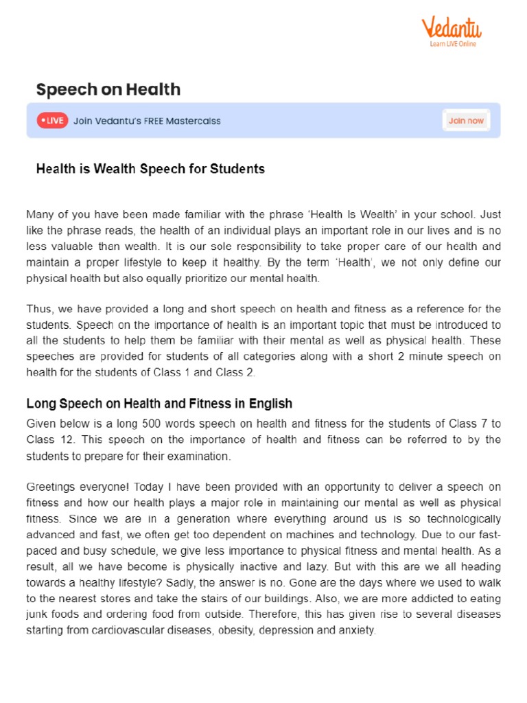 Speech On Health | PDF
